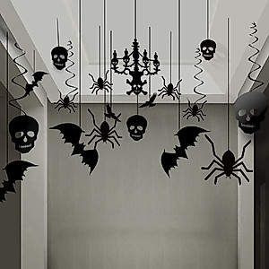 KUUQA Halloween Hanging Decorations Ceiling Decoration of Chandelier Bat Crow Spider Skull for Haunted House Decoration, Set of 20