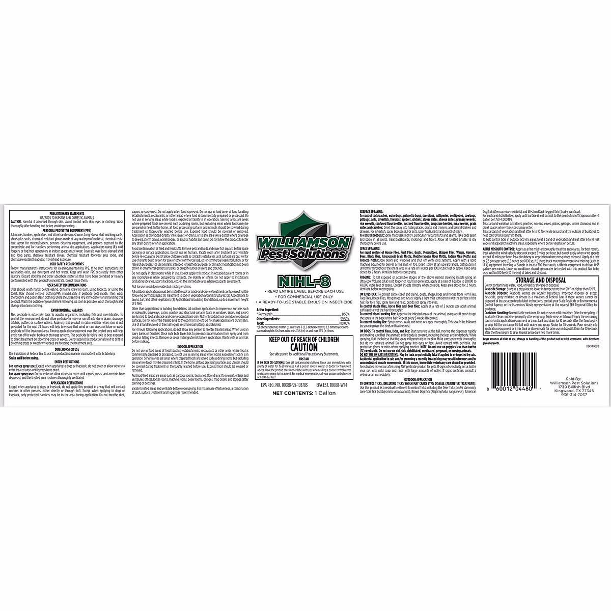 NIHL-8 Professional-Grade Permethrin Insecticide Spray - 1 Gallon, Multi-Use DIY Pest Control for Indoor, Outdoor, Livestock & Dogs