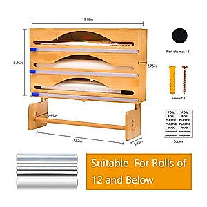FevanKiKi Hangable Foil and Plastic Wrap Organizer with Cutter,4in1 Plastic Wrap,Aluminum Foil,Wax Paper,Parchment Dispenser and Paper Towel Wall-Mount Roll Holder for Kitchen Drawer and Wall Storage