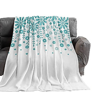 Throw Blanket- Teal Petal Flower Vine Soft Warm Plush Fleece Bed Throw,50x60In Flannel Blankets Abstract Plant Bedding Throws for Women/Men Bedroom Living Room Office Decor Simple Pastoral Floral