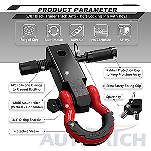 AUTMATCH Shackles 3/4" D Ring Shackle and Shackle Hitch Receiver 2 Inch with 5/8" Trailer Hitch Lock Pin, 45,000 Lbs Break Strength Heavy Duty Receiver Kit for Vehicle, Red
