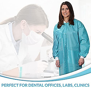 Medical Nation 10 Pack Disposable Lab Coats - Durable Knee Length Reusable Lab Coat with Knit Cuffs and Pockets, Unisex | Perfect For Dental, Hospitals, Pharmacies, Labs, Clinics - Teal Blue, Medium