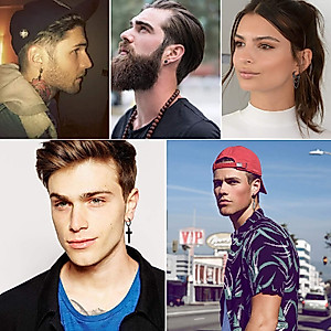 FIFATA 20 Pieces Men Earrings Set - Black Stainless Steel Chain Hoop Earrings Cross Moon and Star Dangle Earrings Piercing Jewelry for Men Women