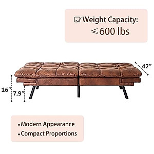 RIDFY Convertible Futon Couch Bed, Modern Folding Sleeper Sofa Bed, Memory Foam Futon Sofa Bed, Couch Daybed with Adjustable Armrests, Pull Out Sleeper(Black) (Brown)