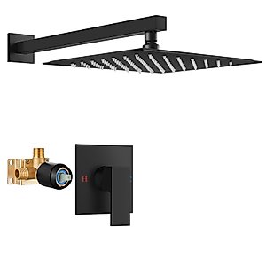 Airuida Shower Faucet Set Bathroom Rain Shower System SUS304 Stainless Steel Single Handle With Male Threads Rough-in Valve Shower Trim Kit 12 Inch Wall Mount Shower Head Matte Black
