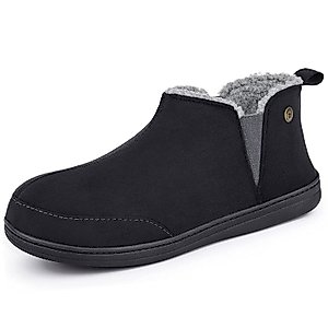HomeTop Men's Bootie Slippers Comfy Warm Soft Non-slip Indoor Memory Foam House Shoes with Elastic Gores (12, Black)