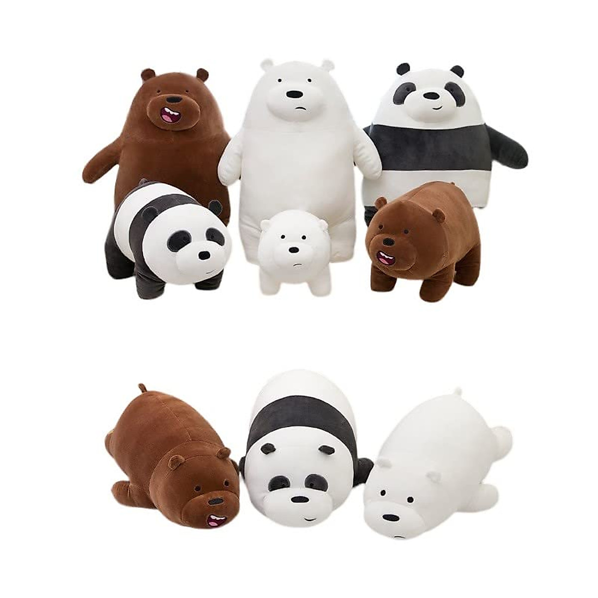 MIQUANGGO Plush Toys for Baby 27cm Kawaii We Bare Bears Plush Toy Cartoon Bear Stuffed Grizzly Gray White Bear Panda Doll Love Birthday Gift (Black)
