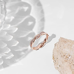 PAVOI 14K Gold Plated Cubic Zirconia Twisted Rope Eternity Band Rose Gold for Women Size 8
