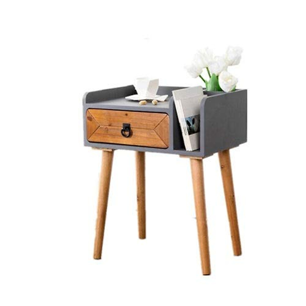 SJYDQ Steady Pine Wood Drawer Cabinet Handle Storage Cabinet Stable Bedside Table MDF Sheet Aluminum Nightstand Easy Install