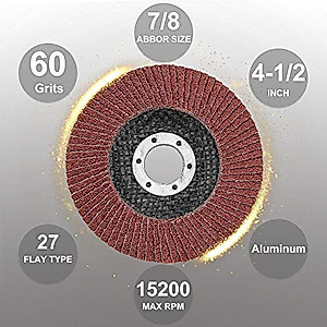 20 Pack 4-1/2 Inch Flap Disc 60 Grit Grinder Sanding Disc 4.5 Inch Grinding Wheels and Sanding Discs for Angle Grinder, Type #27 Aluminum Oxide Abrasives Flap Sanding Wheels (4-1/2" x 7/8")