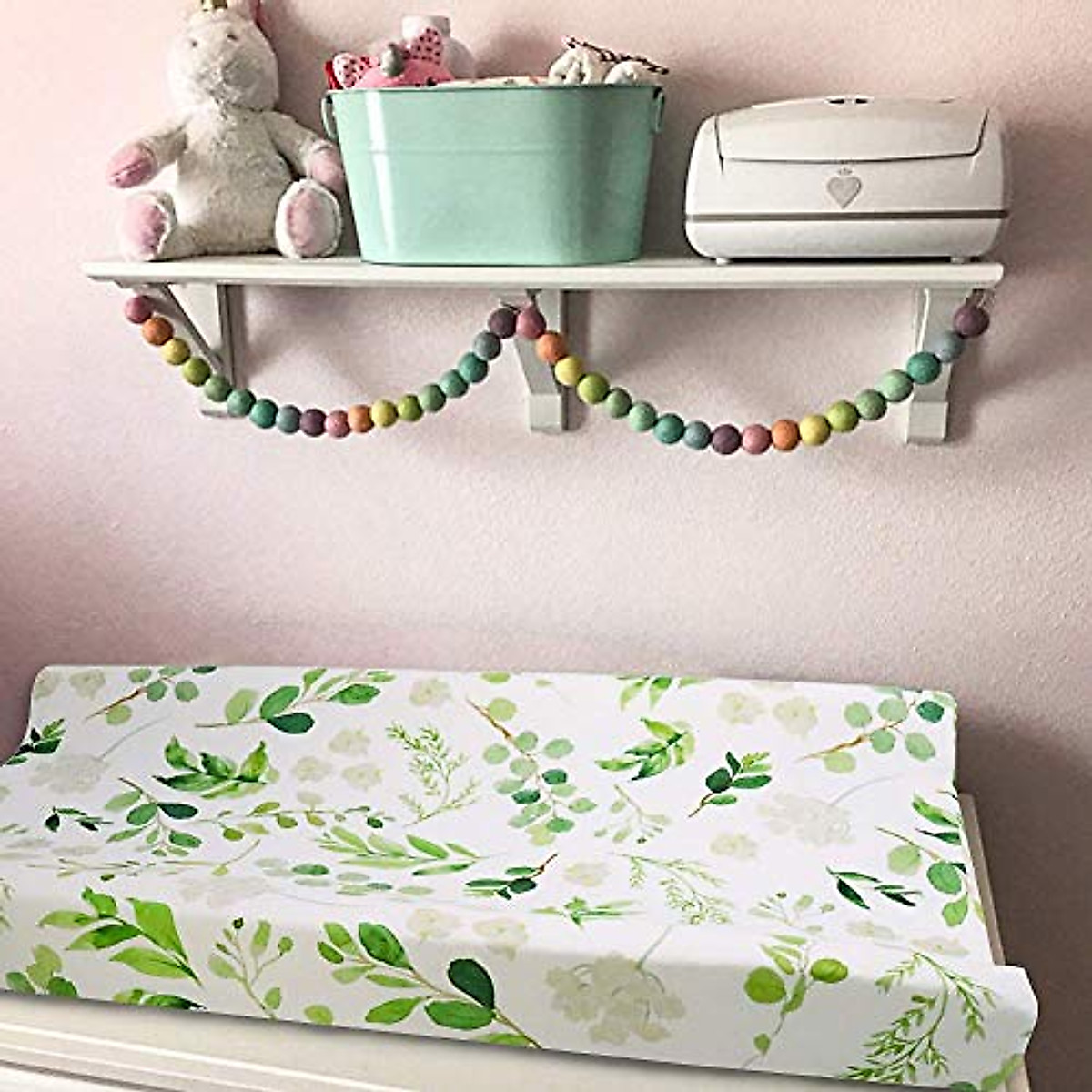 Baby Green Leaf Diaper Changing Pad Cover and Newborn Girl and boy Photo Props: 1 Dress and 1 hat