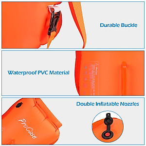 ProCase 35L Swim Buoy Dry Bag, Floating Waterproof Backpack with Shoulder Waist Strap for Open Water Swimming Paddling Boating Kayaking Rafting Hiking Camping Fishing Beach -Orange