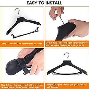 DEDU Plastic Extra Wide Shoulder Suit Hangers for Men 20 Pack Width 17.3", Black Sweater Hangers no Shoulder Bump Non Slip for Thick Sweaters, Clothes Hangers with Pants Bar 360° Swivel Metal Hook