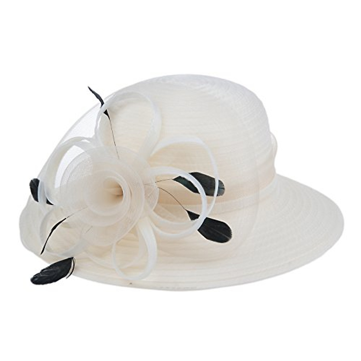 DANTIYA Lady Derby Dress Church Bow Bucket Wedding Bowler Hats Wide Brim Beach UPF Protection Cap (Beige, Free)