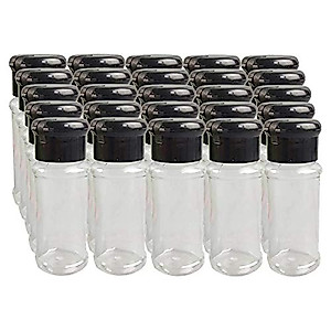 FEOOWV 25Pcs Empty Plastic Spice Bottles Set for Storing Barbecue Seasoning Salt Pepper and More 75 ml/2.5 oz (Black)