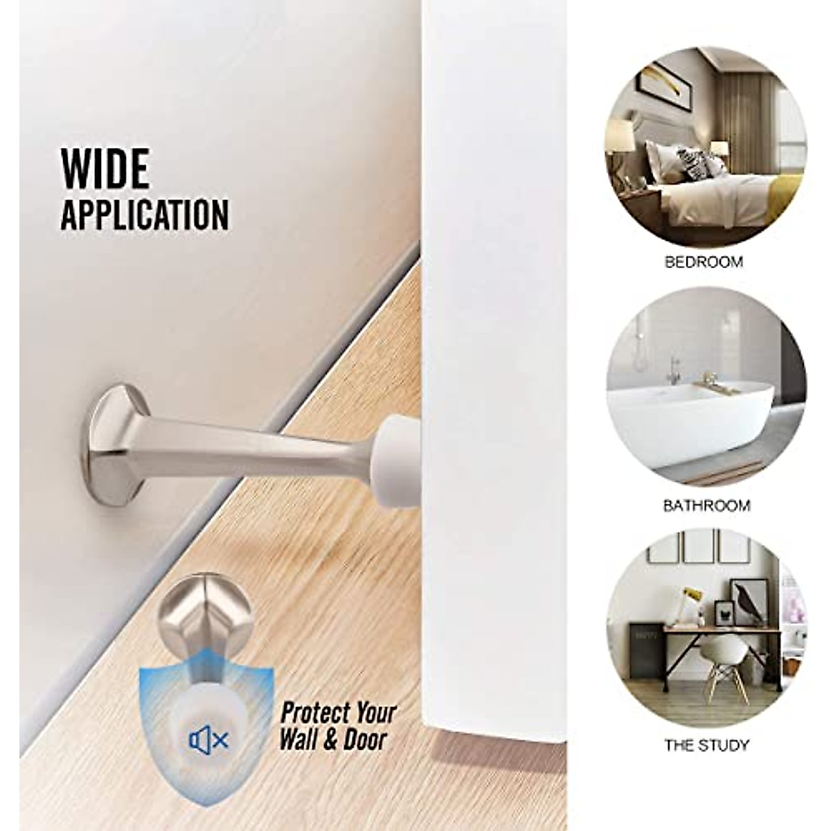 GDFYMI Solid Rigid Door Stops, Heavy Duty Durable Door Stopper Wall Protector with Soft Rubber Tip, Zinc Alloy (White, 4 Pack)