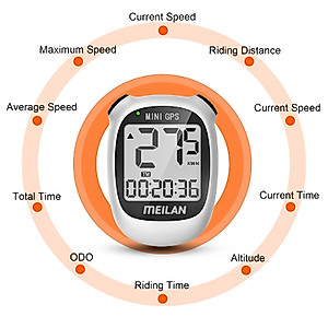 MEILAN M3 Mini GPS Bike Computer, Wireless Cycling Computer Bike Odometer Bicycle Speedometer and Odometer Waterproof Bicycle Computer with LCD Backlight & Multi-Functions for Road Bike MTB