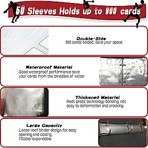 Basketball Card Binder, Trading Card Binder 9 Pocket with 50 Removable Sleeves Fits 900 Sport Cards, 3 Ring Card Holder Binder with Zipper, Collector Storage Album