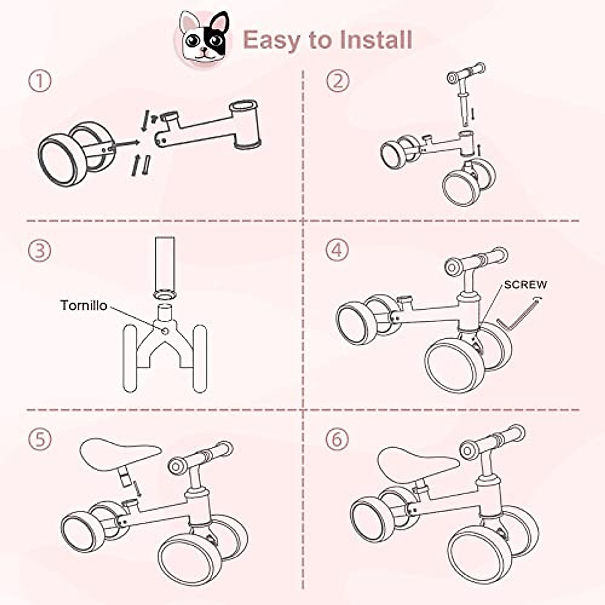 allobebe Baby Balance Bike for 1 Year Old, Toddler First Balance Bike, No Pedal Infant 4 Wheels Baby Walker First Birthday Gift, Mini Bike for 12-24 Months, Spotty Dog