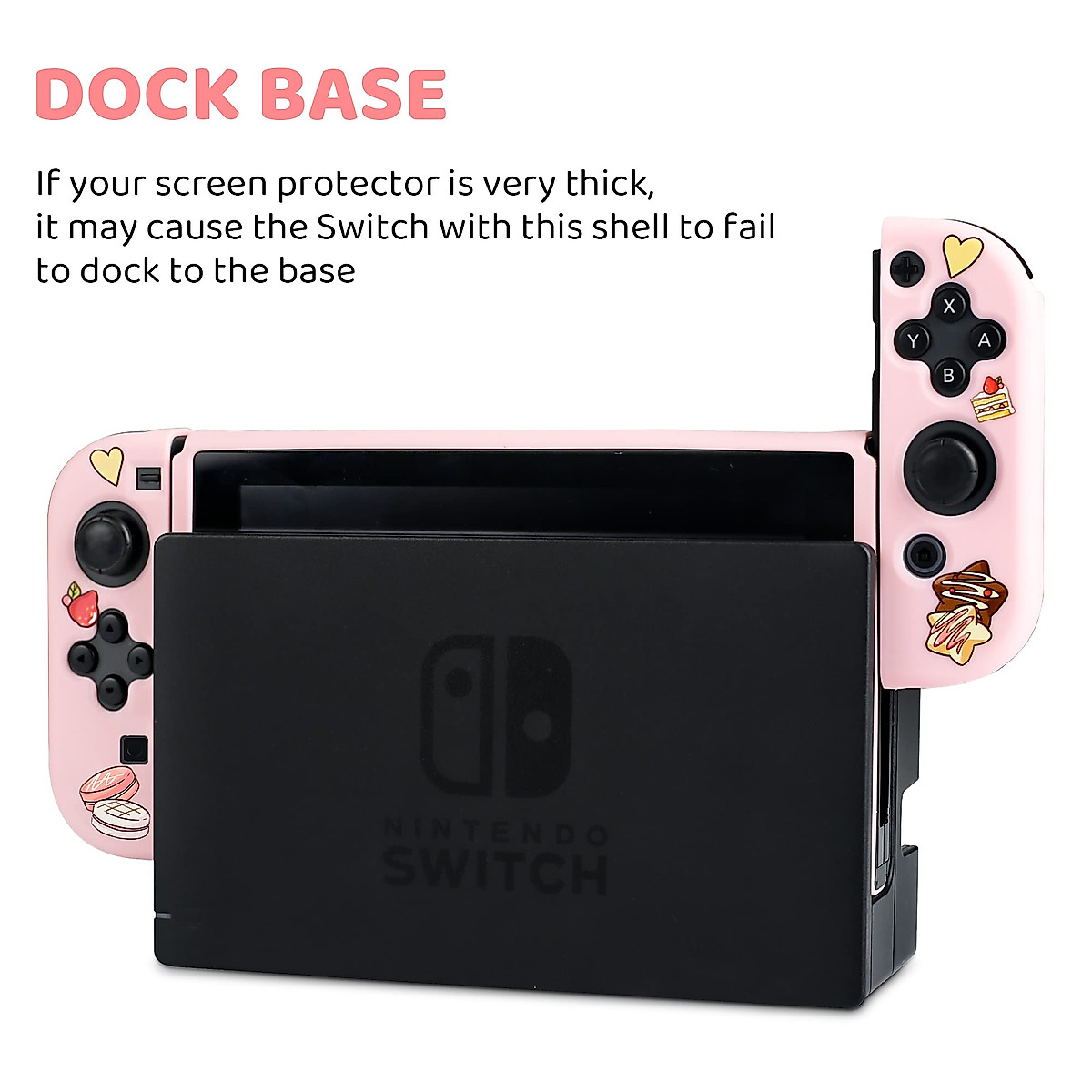 Cute Case for Nintendo Switch, FANPL Soft TPU Protective Cover Compatible with Switch Console and Joy Con Controller, Pink Dockable Shell, Kawaii Switch Skin Accessories - Dessert Cat & Dog Pattern