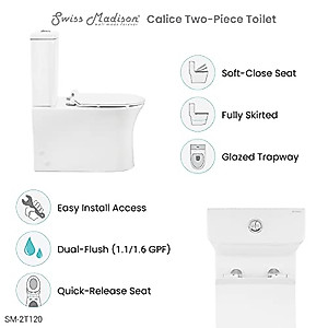 Swiss Madison SM-2T120 Calice Two Piece Elongated Rear Outlet Toilet, Dual Flush