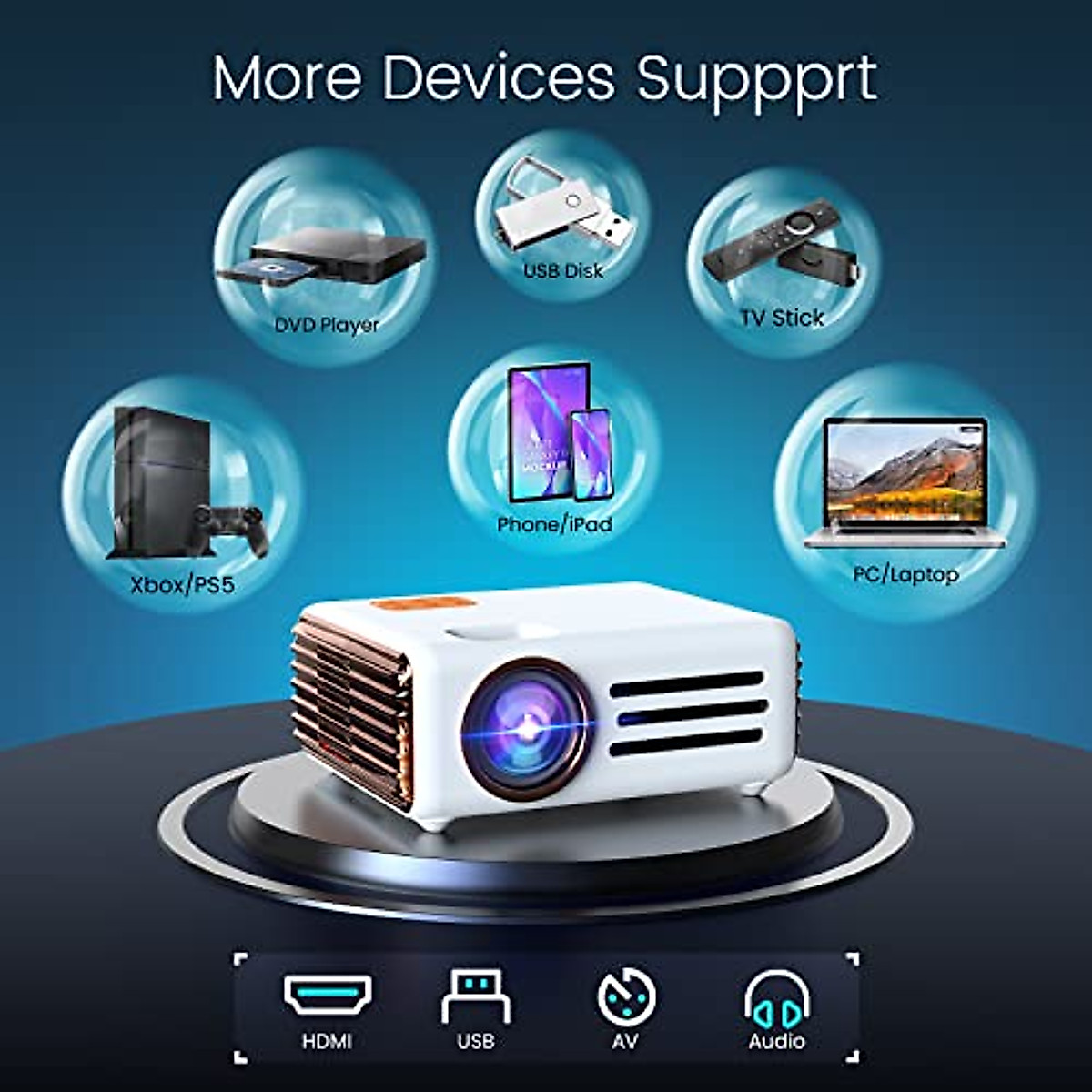 WiFi Bluetooth Native 1080P Projector[Projector Screen Included], 9500L Full HD Outdoor Movie Projector, Full-Sealed Optical Engine, Portable Projector Compatible with iOS/Android/PS4/TV Stick/HDMI