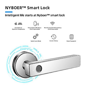 Keyless Entry Door Lock Smart Biometric Fingerprint Door Lock Safe Front Door Handle with Fingerprint Bluetooth App Key Unlock for Home Office Apartment Garage School Wooden Door by Nyboer (White)