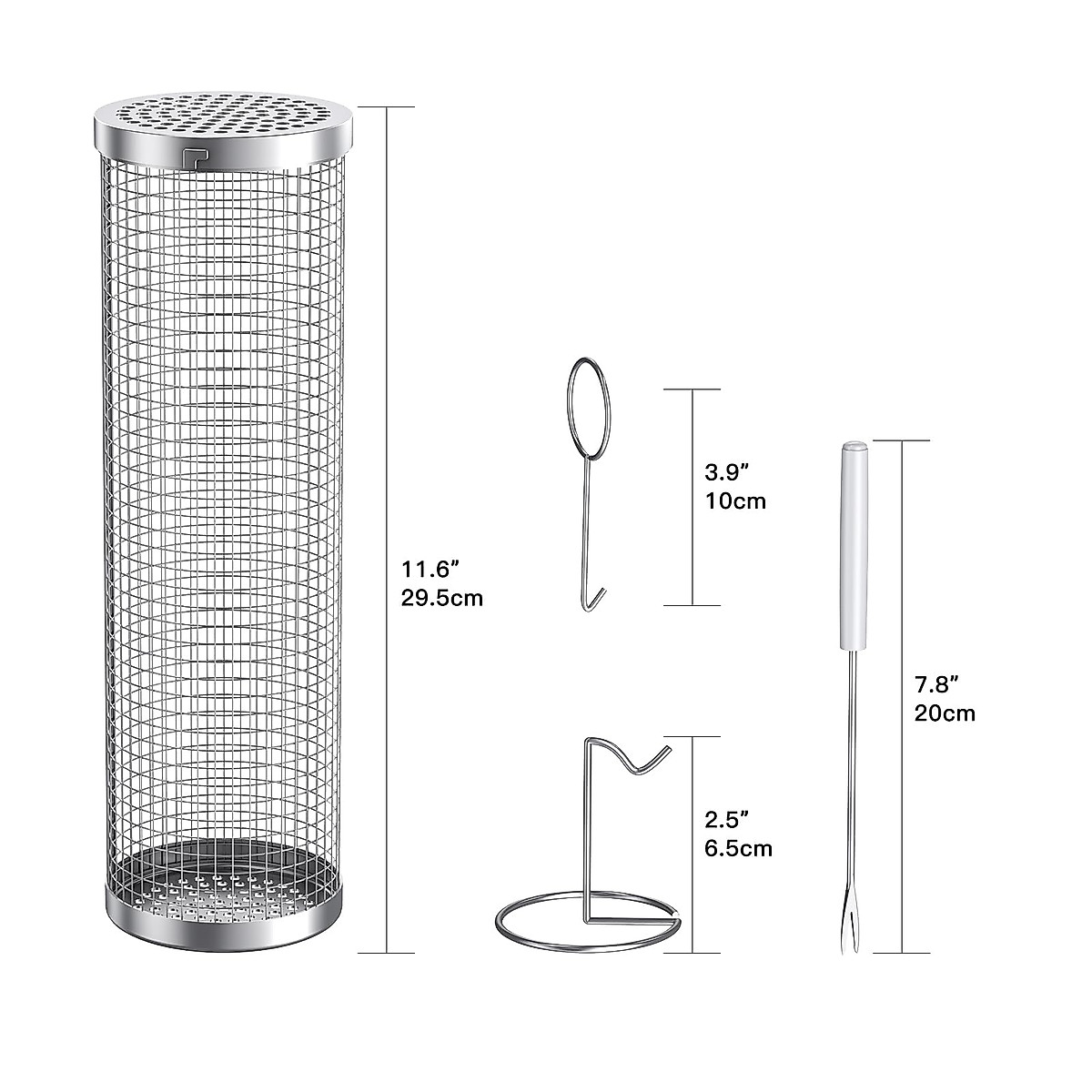 BLOOPIC BBQ Grilling Basket Grilling Accessories Camping Essentials Stainless Steel Wire Mesh Cylinder Outdoor Camping Picnic Round Rack Cookware Tool Cooking Large 1PCS (12.24 X 3.78 X 3.74 inch)