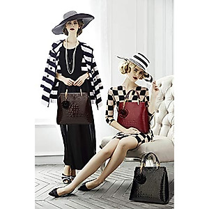 Women Tote Bag Shoulder Purse Patent Leather HandBag Designer Crocodile Rose Top Handle Bag Office Satchel Totes, Black