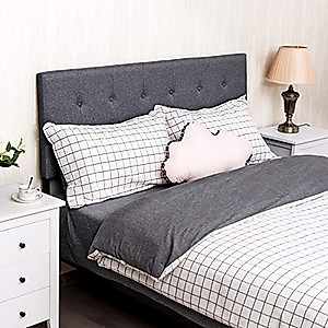 Giantex Modern Upholstered Headboard, Tufted Button Faux Linen Headboards, 3 Level Adjustable Height, Heavy Duty Metal, Queen& Full Size Suitable (Grey)