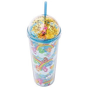 Silver Buffalo Care Bears Travel Tumbler, 24 Ounces - Featuring Love-A-Lot, Tenderheart, Grumpy, Cheer, Bedtime Bears - Glitter Top Dome
