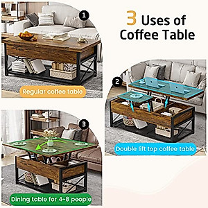 Itaar 43" Lift Top Coffee Table, 3 in 1 Multi-Function Coffee Table with Storage for Living Room, Small Coffee Table for Dining Reception Room, Rustic Brown.