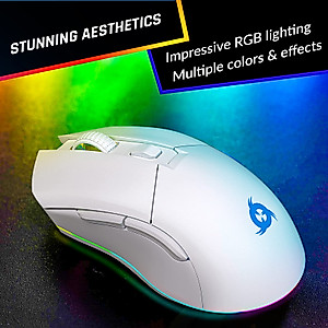 KLIM Blaze Pro Rechargeable Wireless Gaming Mouse with Charging Dock RGB - New Version - High-Precision Sensor and Long-Lasting Battery - Up to 6000 DPI - Great PC Gaming Mouse Wireless - White