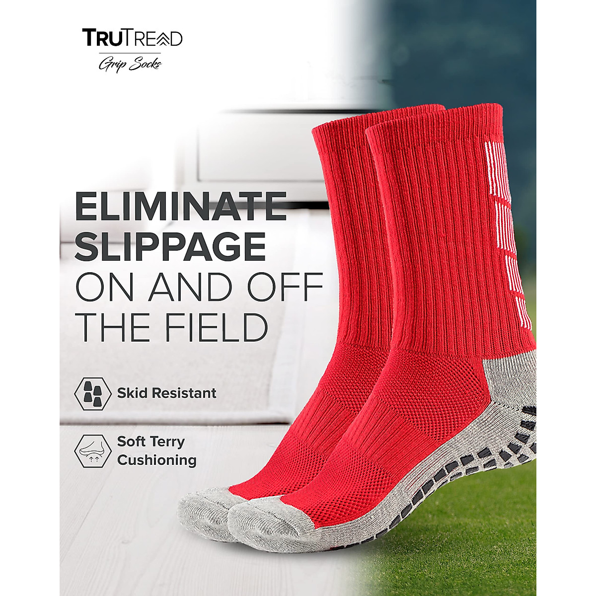 TruTread Non Slip Soccer Socks Mens | 4 Pairs | Non Skid Grip | Football Basketball Sport