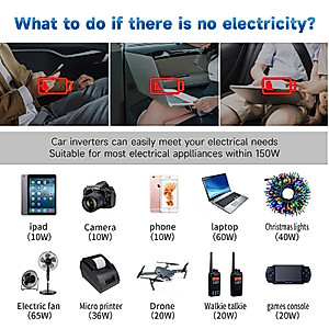 YSOLX 150W Car Power Inverter DC 12V to 110V AC Converter with 3.1A Dual USB Car Charger Adapter Blue
