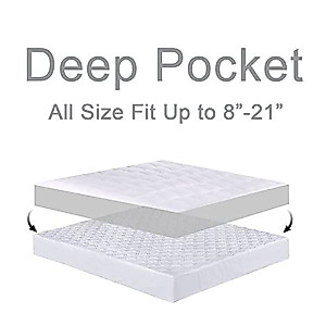 Cooling Mattress Topper Queen for Back Pain, Extra Thick Mattress Pad Cover, Plush Pillow Top Overfilled with Down Alternative, Deep Elastic Pocket, White
