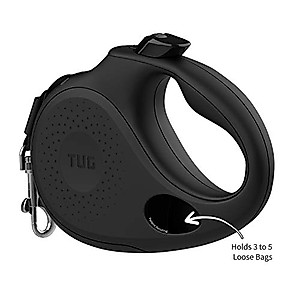 TUG Oval 360° Tangle-Free Retractable Dog Leash with Integrated Waste Bag Dispenser (Medium, Black)