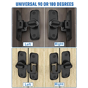 MeBantoo 90/180 Degree Flip Barn Door Lock, Protect Privacy - Security Sliding Door Latch, Small Gate Latches Hardware for Barn, Garden, Bathroom, Cabinet, Window (Black-1PC)