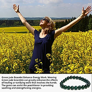Natural Green Jade Bead Bracelet – Healing Crystal Bracelet for Women, Men, and Teens – 8mm Round Beaded Bracelets – Bring, Good Luck, Wealth, Prosperity – Unisex Stretch Gemstone Protection Bracelet