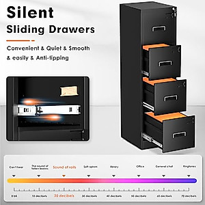 INTERGREAT 4 Drawer Vertical File Cabinet, Black Metal Filing Cabinet with Lock, Tall Lockable Cabinets with 4 Adjustable Hanging Frame for Home Office, Letter/Legal/F4/A4 Size