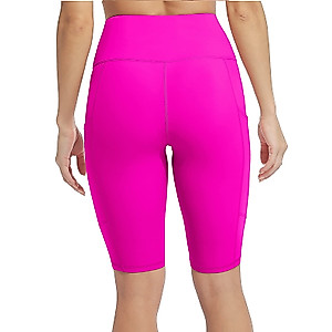 SOCIALA Women's Knee Length High Waist Biker Shorts with Pockets Tummy Control Compression Yoga Running Short Magenta