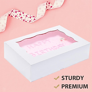 Huoshange 15 Pack 14x10x3.75 Inch Auto-Popup Large Rectangle Cake Boxes with Cake Boards, White Cake Boxes for Quarter Sheet Cake,Cupcakes, Brownie，Donuts&Pie