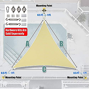 Amgo 20' x 20' x 20' Beige Triangle Sun Shade Sail Canopy Awning ATAPT20-95% UV Blockage, Water & Air Permeable & Commercial and Residential (We Customize)