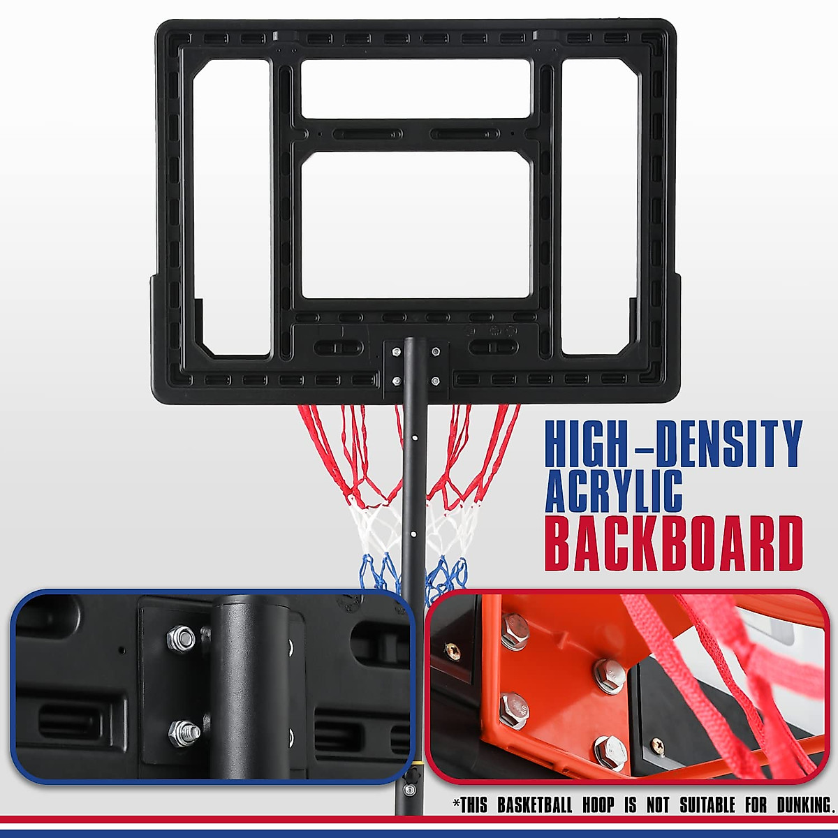 MoNiBloom Portable Basketball Hoop Goal 5ft- 7ft Adjustable-Height Stand with 33 Inch Backboard Wheels Fillable Base, Basketball Goals for Adults Indoor Outdoor Play, Black