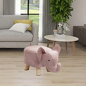 Animal Footstool Elephant Bench, Portable Shoes Changing Cute Storage, Wood Ottoman Stool Sofa Tea Stool for Decor, Bedroom, Living Rooms Indoor, Pink