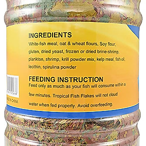 SOUTH SHORE RETAIL, LLC Premium Tropical Fish Food Flakes - 2.5lb Bulk Fish Food| Nutritionally Balanced Fish Food| Tropical Flakes with Color| Nutritious Diet with Shrimp, Plankton, and Spirulina