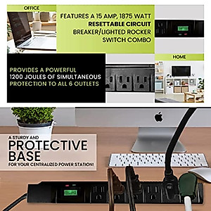 Go Green Power (GG-16315-15BK) 6 Outlet Surge Protector, 1200 Joules, Black, 15 Ft Cord