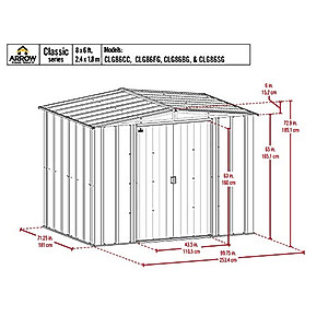 Arrow Classic 8' x 6' Outdoor Padlockable Steel Storage Shed Building, Flute Grey