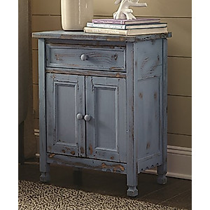 Rustic Cottage Accent Cabinet with 1 Drawer and 2 Doors in Blue Antique Finish for Living Room - Assembly Req'd., Distressed Wood, Adjustable/Removable Shelf