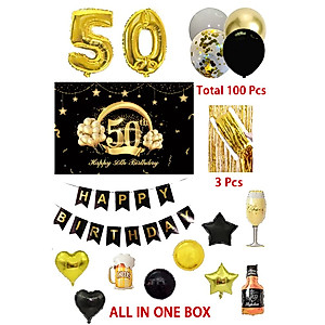 50th Birthday Party Decorations to 50 Years Old Party Supplies for Men with Balloons Garland kit, 50th Birthday Backdrop, Happy Birthday Banner, Foil Balloons and Curtains